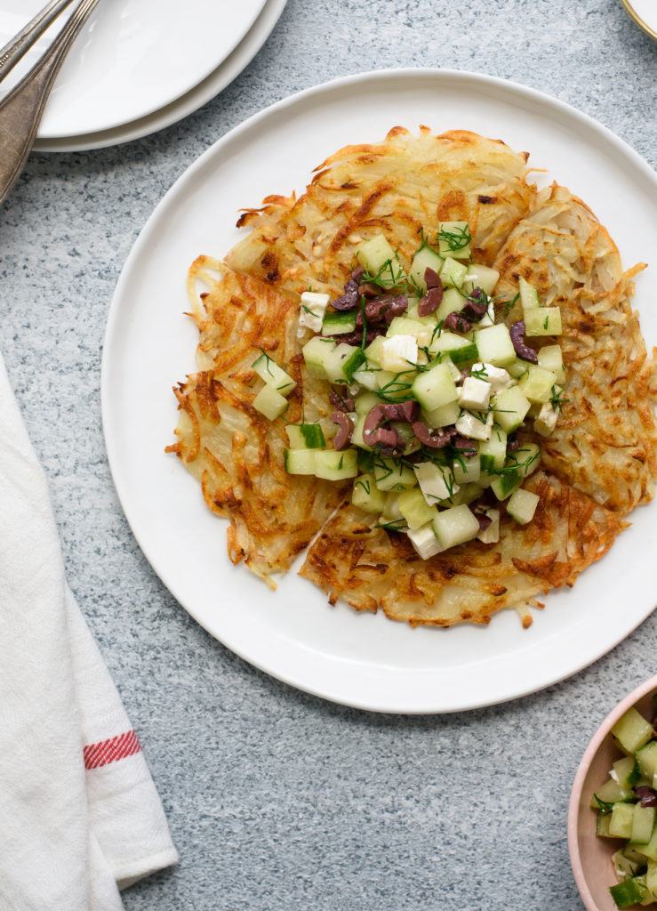 Crispy Potato Pancakes with Cucumber Salad and Chabichou Du Poitou